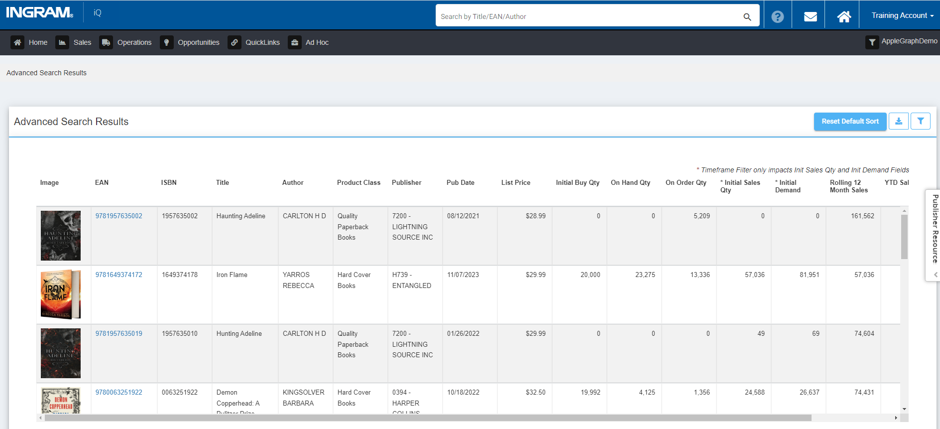 Advanced Search Report: Results Page – Ingram IQ