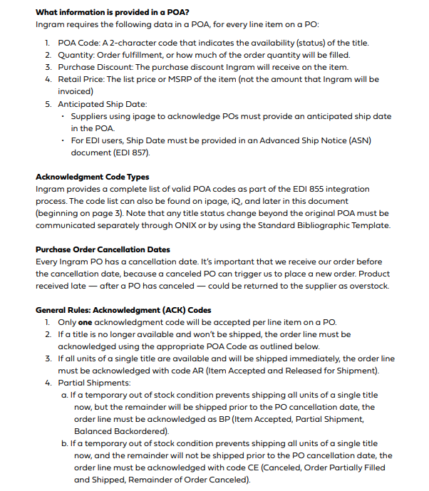 Purchase Order Acknowledgment Requirements – Ingram IQ